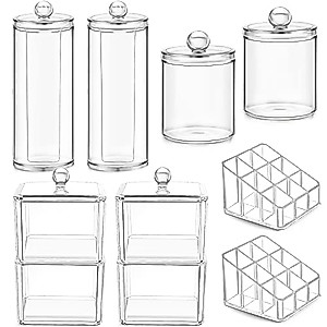 Zopeal 8 Packs Cotton Swab Holder Acrylic Bathroom Organizer Clear Plastic Apothecary Jar Makeup Organizers Bathroom Cosmetic Cotton Pad Holder Acrylic Stackable Cotton Ball and Swab Holder Organizer