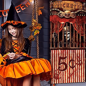 Preboun Halloween Evil Circus Door Cover, Halloween Door Decorations Bloody Creepy Carnival Banner Evil Circus Entrance Theme Door Cover Halloween Backdrop for Halloween Party Decorations, 71 x 35''
