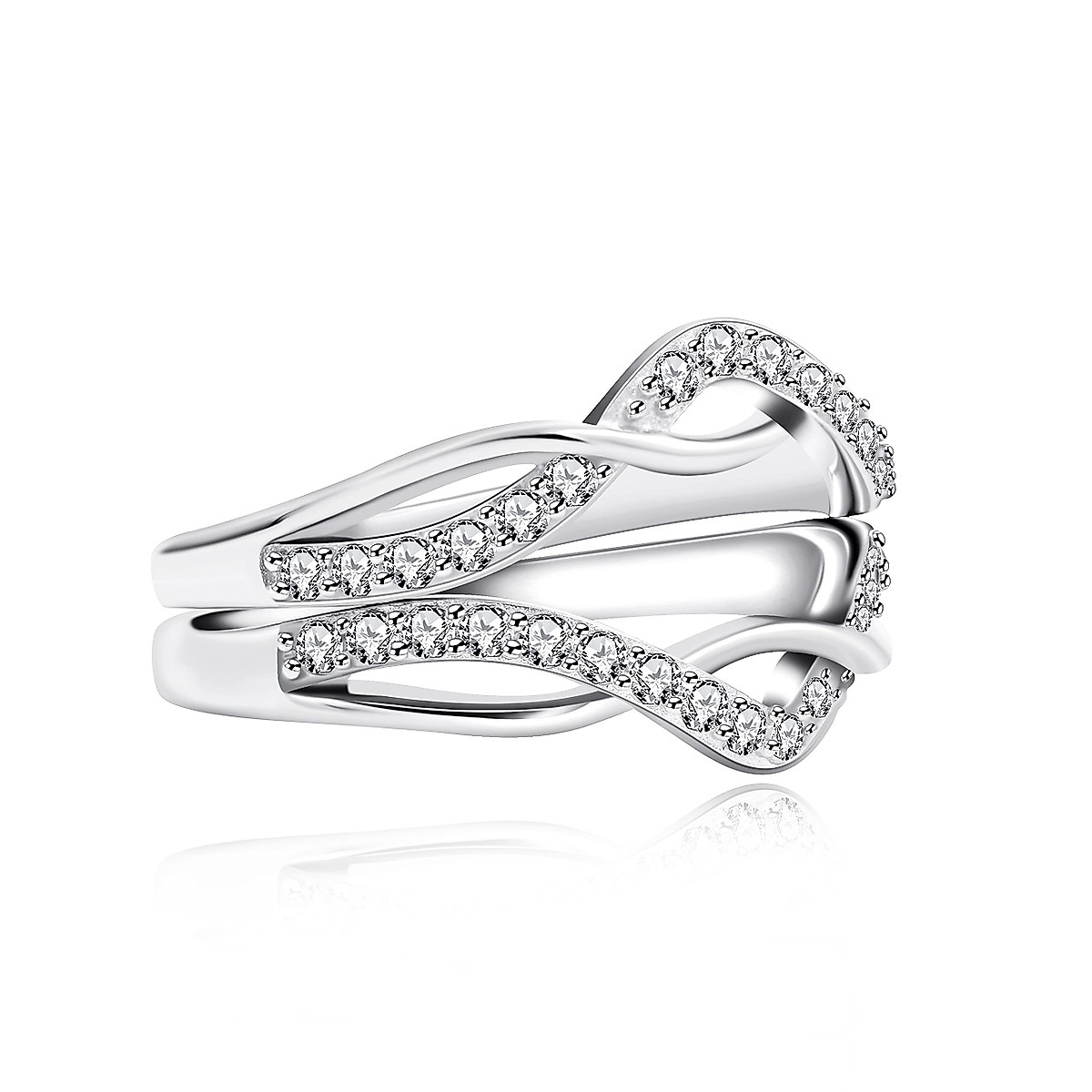 Uloveido Curved Infinity Rings Set of 2 for Women 925 Sterling Silver Arched Halo Ring Guard Enhancer for Wedding Engagement Promise Half Eternity Rings Size 6 Y1521