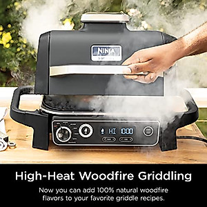 Ninja XSKGRDPLT Woodfire, Outdoor Flat Top Griddle Plate, Compatible with Ninja Woodfire Grills (OG700 series), Ceramic Coating, Insert, Black/Grey