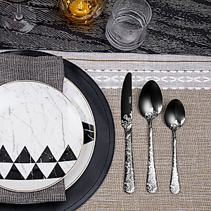 Fivent Halloween Black Cutlery Set - 20 pcs - Includes 8 x Spoons, 8 x Forks, 4 x Knife - Stainless Steel, Dishwasher Safe, Mirror Polished Tableware - Durable Flatware - Home Kitchen…