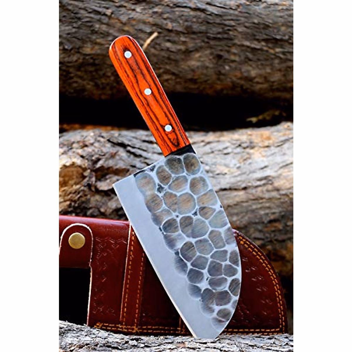 Handmade forged Carbon Steel butcher Serbian Cleaver Chopper Kitchen Chef Knife Pakka Wood Handle comes with Leather Sheath DW4095