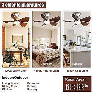 GESUM Ceiling Fan with Lights, 30 lnch Low Profile Ceiling Fan, 5 Reversible Blades, Flush Mount Ceiling Fan Light with 6 Speeds 3 Colors for Indoor Outdoor (Nickel-Walnut)