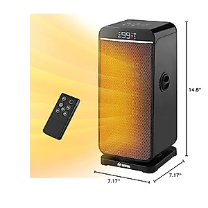 OUTFINE Space Heater for Indoor Use, Portable Heater for Office, 1500W Electric PTC Ceramic heater with Oscillating, 5 Adjustment Modes, LED Display, Remote Control, Timer and Overheating Protection