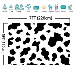 Art Studio 7x5FT Soft Fabric Cow Party Photography Backdrops Black and White Cows Farm Happy Birthday Photo Background Kids Baby Shower Banner Cake Table Decoration Studio Props