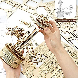 ROBOTIME 3D Wooden Puzzles for Adults DIY Musical Box Model Kit to Build Self-Assembly Building Kit Airplane-Control Tower
