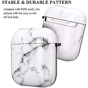 Airpod Case - LitoDream Marble Airpods Protective Hard Case Cover Portable & Shockproof Women Girls with Keychain for Apple Airpods 2/1 Charging Case - White Marble