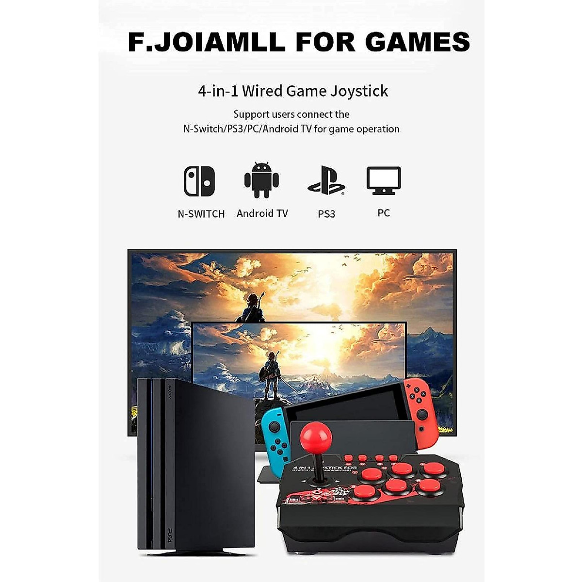 F.JOIAMLL Arcade Fight Stick Joystick for PS3, PC, Switch, N-Switch Pro,Android,support Turbo mode