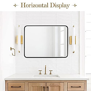 Modern 24"x36" Black Bathroom Mirrors for Wall, Framed Rectangle Mirror with Rounded Corner, Metal Black Mirror for Bathroom Vertical or Horizontal Hang, Black Wall Mirrors for Vanity, Restroom