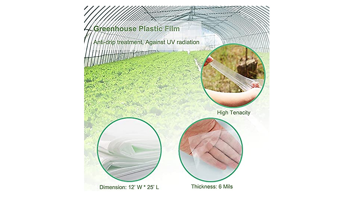 Yowlieu 6 Mil Clear UV Greenhouse Plastic Sheeting 12'x25'