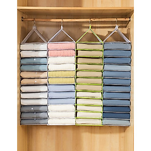 AARAINBOW 2 Packs Yoga Legging Storage Organizer Hanging Clothes Storage Shelf Short, Foldable Hanging Closet Organizer for T Shirt Tank Top 12 Shelves Hanging Organizer (Gray White)