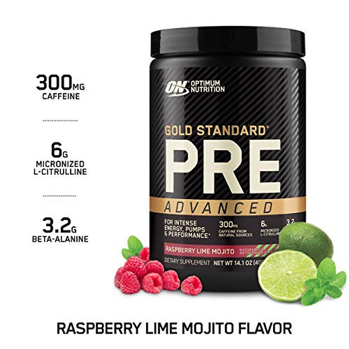 Optimum Nutrition Gold Standard Pre Workout Advanced, with Creatine, Beta-Alanine, Micronized L-Citrulline and Caffeine for Energy, Keto Friendly, Raspberry Lime Mojito, 20 Servings