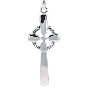 Jewelry Trends Sterling Silver Long Celtic Cross Pendant on 18 Inch Box Chain Necklace