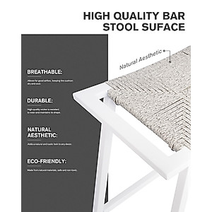 OYODHPDU Bar Stools Set of 2- Wicker Counter Bar Height Stools- 26" Backless Outdoor Bar Stools- Bar Stools for Kitchen Island, Modern Bar stools with Metal Legs- White,2 pcs
