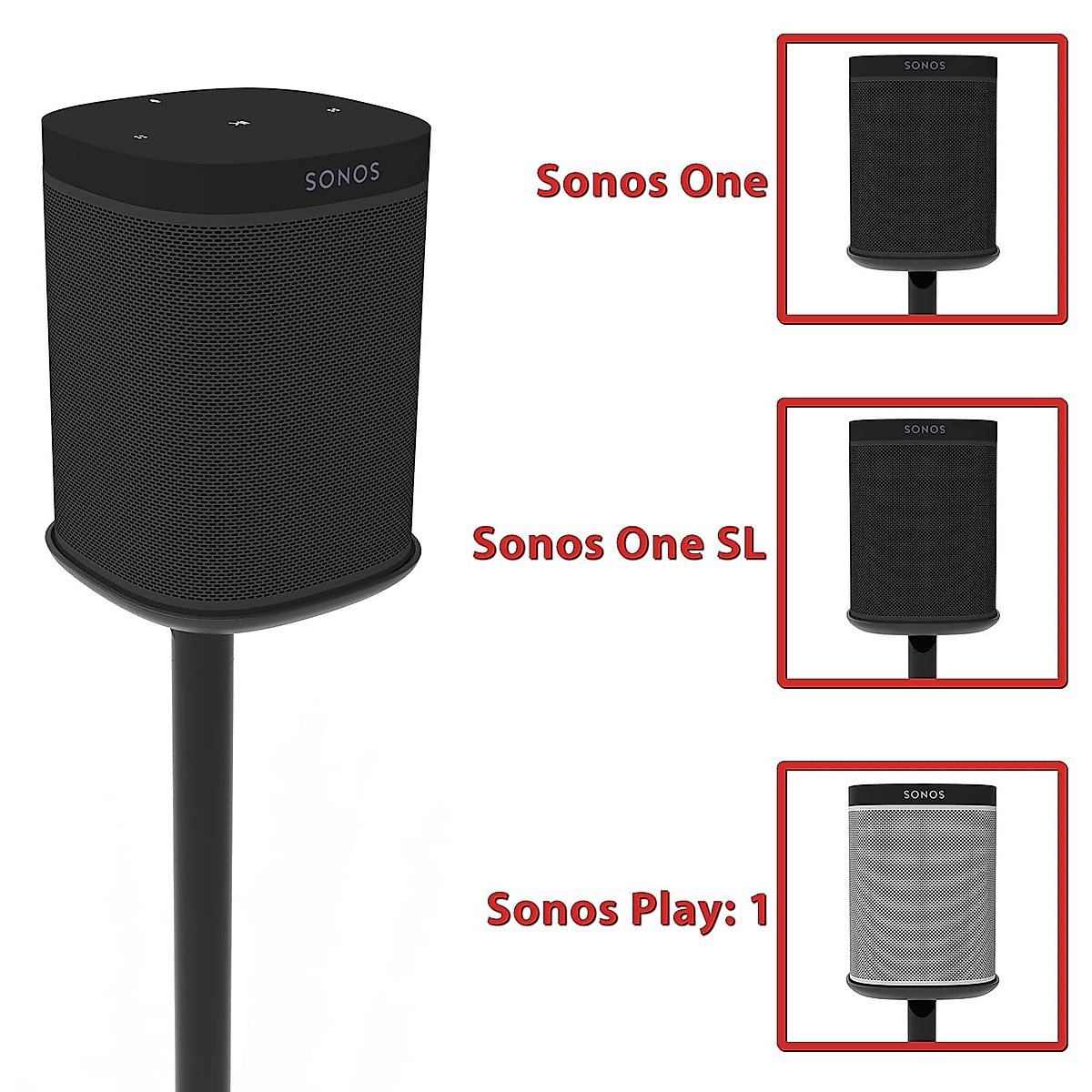 Eximus Fixed Height Speaker Floor Stand for Sonos One and Sonos One SL and Sonos Play:1 - Cable Management Built In - Easy Assembly - Gloss Black Finish