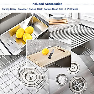 33 Inch Drop In Kitchen Sink Workstation-Hovheir 33x22 Stainless Steel Topmount Double Ledges Workstation Sink 16 Gauge Deep Single Bowl Overmount