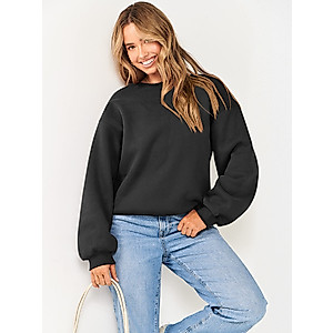 ANRABESS Women's Sweatshirts Hoodies Crewneck Oversized Fleece Pullover Sweaters Cute Top Y2K Teen Girls Preppy Clothes 2024 Black Medium