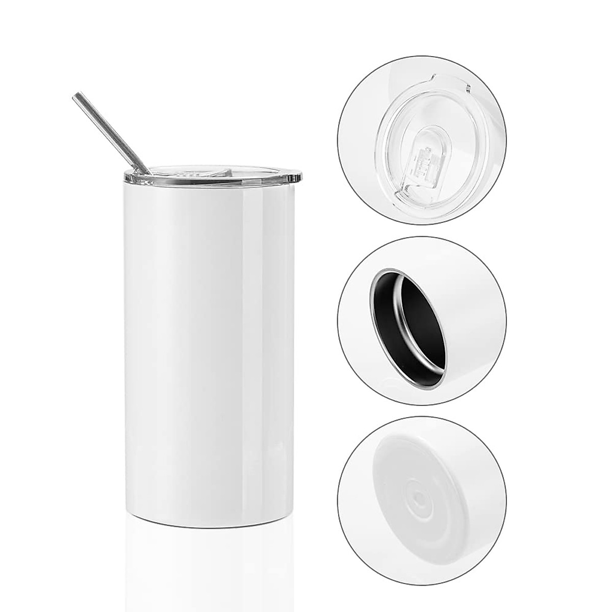 PYD Life Sublimation Blanks Tumbler Straight Fatty 20 OZ White Stainless Steel Tumbler Cups with Lid and Metal Straw for Cricut Mug Press Machine Sublimation Print 4 Pack