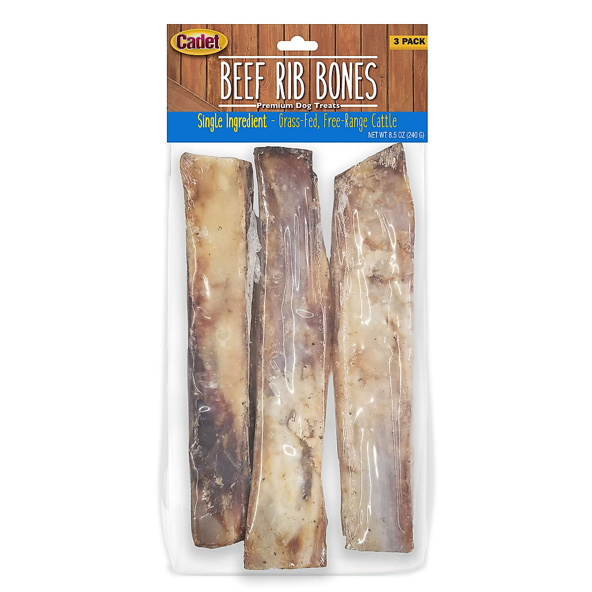 Cadet Gourmet Beef Rib Bones for Dogs - Healthy & Natural Dog Chew Bones - Inspected & Tested in USA, (3 Count)