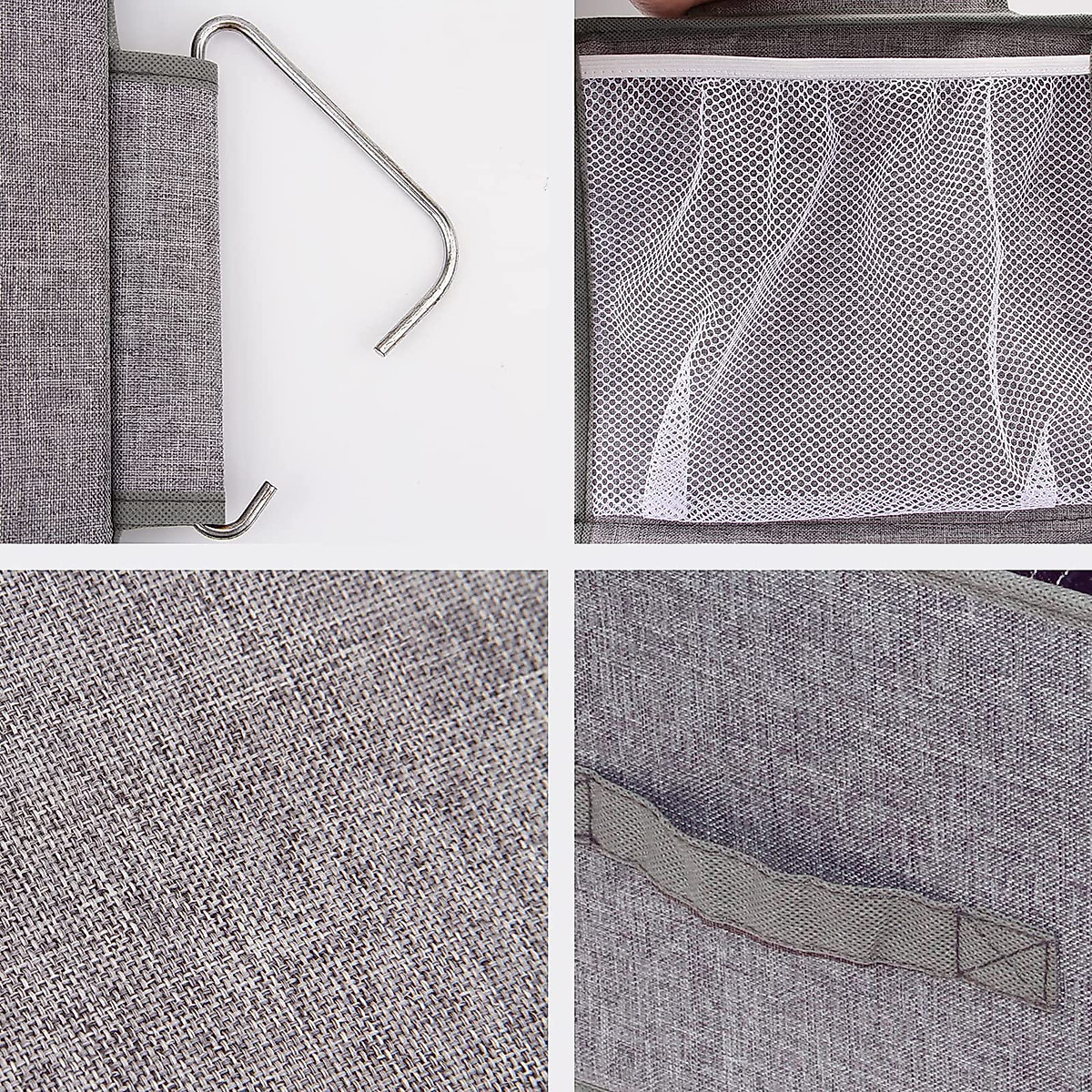 FOKICOS Hanging Closet Organizer 5 Shelf Storage Shelves with 3 Divisible Drawer Washable No Cardboard for Clothes Grey