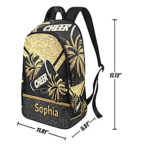 XOZOTY Cheer Cheerleader Gold Black Backpack Personalized Name Shoulder Bag Travel Daypack for Gift