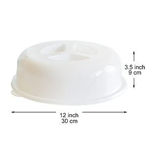 Youngever 2 Pack 12 Inch Plastic Microwave Splatter Covers, Reusable White Microwave Covers for Food