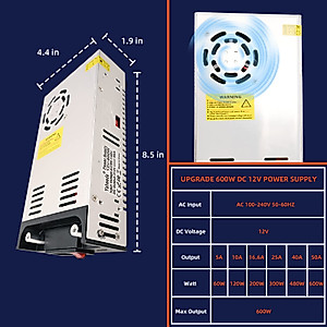 Yaheeda New Version Converter, 110V AC to 12V DC Converter Power Supply 12V 600W 50A DC Switch Transformer for RV,Pump,LED Strip, LCD Monitor