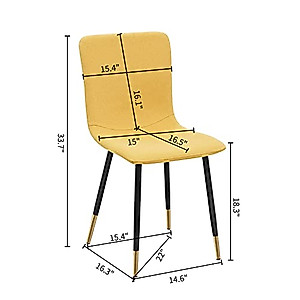 FurnitureR Scandinavian Dining Chair Set of 4, Dining Room Side Chairs Accent Chairs with Black Gold Metal Legs Comfortable for Kitchen, Lounge, Living Room, Set of 4, Yellow