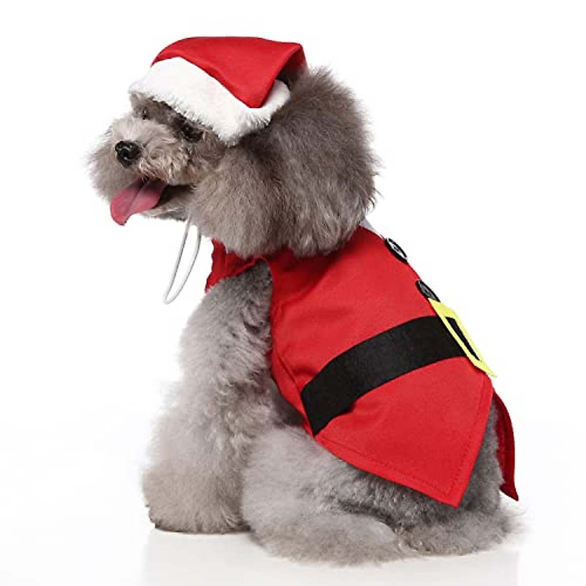 FLAdorepet Santa Claus Dog Costume with Christmas Hat Red Pet Cat Clothes Tuxedo with Bow Tie Coat Clothes for Small Medium Boy Girl Dog (Small, Red)