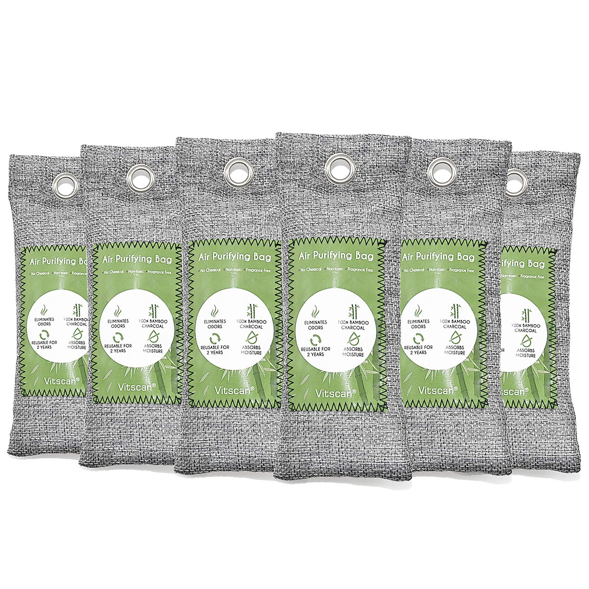 6 Pack Bamboo Charcoal Air Purifying Bag, Activated Charcoal Bags Odor Absorber, Moisture Absorber, Natural Car Air Freshener, Shoe Deodorizer, Odor Eliminators For Home, Pet, Closet