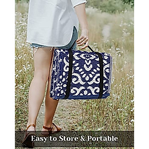 HOMEIDEAS Outdoor Rug, Waterproof Patio Plastic Straw Rugs, RV Reversible Camping Mat, Portable Area Rugs for Outdoors, Camping, Picnic, Beach, Backyard, Deck, Trailer, Navy Blue & White, 5' x 8'