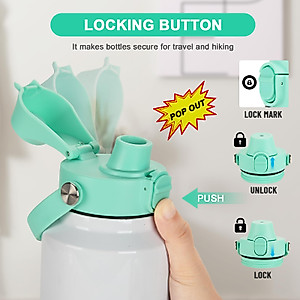 EIPOSAU Spout Lid for YETI Rambler Bottle, BPA Free, Ideal Chug Cap for YETI, Fits 18 26 36 64 oz Bottles, Replacement Lids with Push Button & Lock, Seafoam