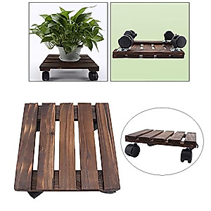 Baoblaze Wooden Plant Pot Caddy Square Garden Plant Pot Trolley Roller Pallet 360 Degree Movable, 35x35cm