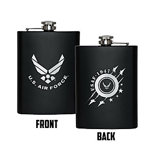 US Air Force 8 oz Flask | Stainless Steel Hip Flask for Liquor – Matte Black, Great USAF Gift Idea for Veterans