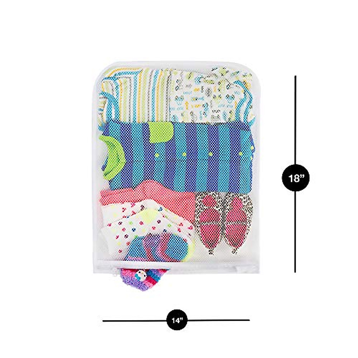 Smart Design Wash Bag w/ Safety Zipper - Washing Machine Safe - Fine Mesh Nylon Polyester - Bra, Hosiery, Pantyhose, Delicates, Lingerie, & Baby Clothes (18 x 14 Inch) [White]