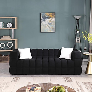 kevinplus 84.3'' Cloud Black Sofa Couch Boucle Chesterfield Sofa Couch for Living Room, Modern 3-Seat Upholstered Sectional Sofa Couch for Apartment Bedroom Dorm Office, Medium-Soft & 2 Pillows, Black