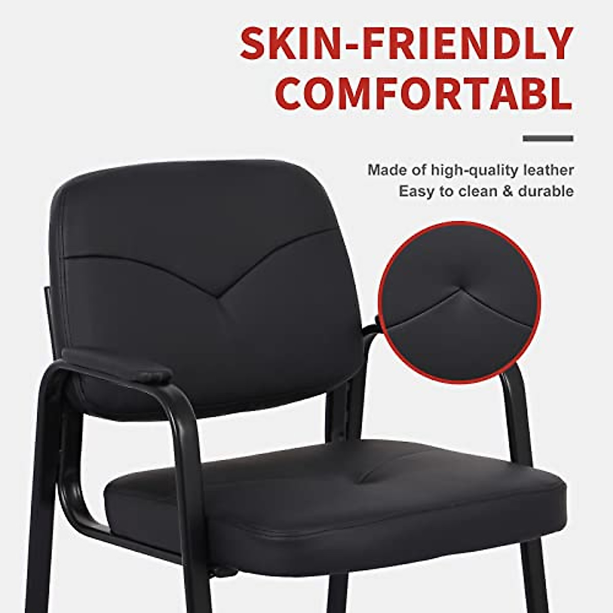 CLATINA Waiting Room Chair Reception Chair with Padded Arm Rest, Leather Office Desk Guest Chair for Lobby Conference Room, Black