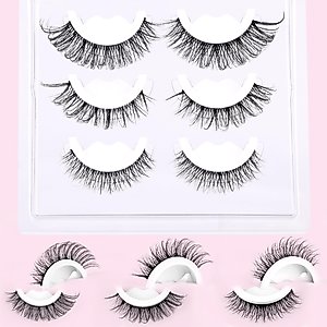 Self Adhesive Eyelashes 3 Styles False Lashes Natural Look Wispy Cat Eye Fake Eyelashes Reusable Adhesive Natural Lashes