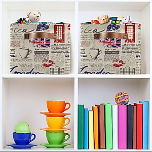 ALAZA Newspaper British Flag Retro Eangland Large Storage Basket for Organizing Foldable Storage Bin for Shelves Home with Handles 1 Pack