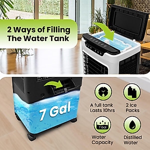 Gorilla Gadgets Powerful Swamp Cooler 5300 CFM, 7 Gallons Water Tank, Portable Indoor Evaporative Air Cooler, Remote Included, Swing Mode, Modern Design, 3 Speeds (LBW-6500RC)