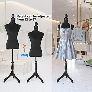DRDINGRUI Female Mannequin Torso with Stand, Height Adjustable from 52'' to 67'' Dress Form with Tripod Base for Dress Jewelry Display