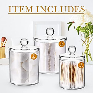 9 Pack Acrylic Holder Dispenser Plastic Apothecary Jars with Lids for Cotton Ball, 10/22/39 oz Clear Plastic Storage Jars Floss Holder Container Bathroom Canisters for Cotton Swab Bathroom, 3 Sizes