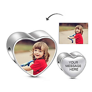 Qxun Custom Photo Charm Bead 925 Sterling SilverPersonalized Heart Picture with Loved Dear Charms Beads Fit Women Bracelet Necklace As Mother Daughter Present(Style 1)