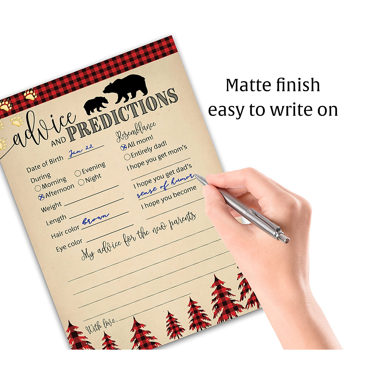 LUMBERJACK Prediction and Advice Cards,Pack of 25,Country Buffalo Plaid Rustic BOY Baby Shower Games, New Parents, Mommy & Daddy Message, Couples Coed Shower Activity Keepsake Book G805-PDAV