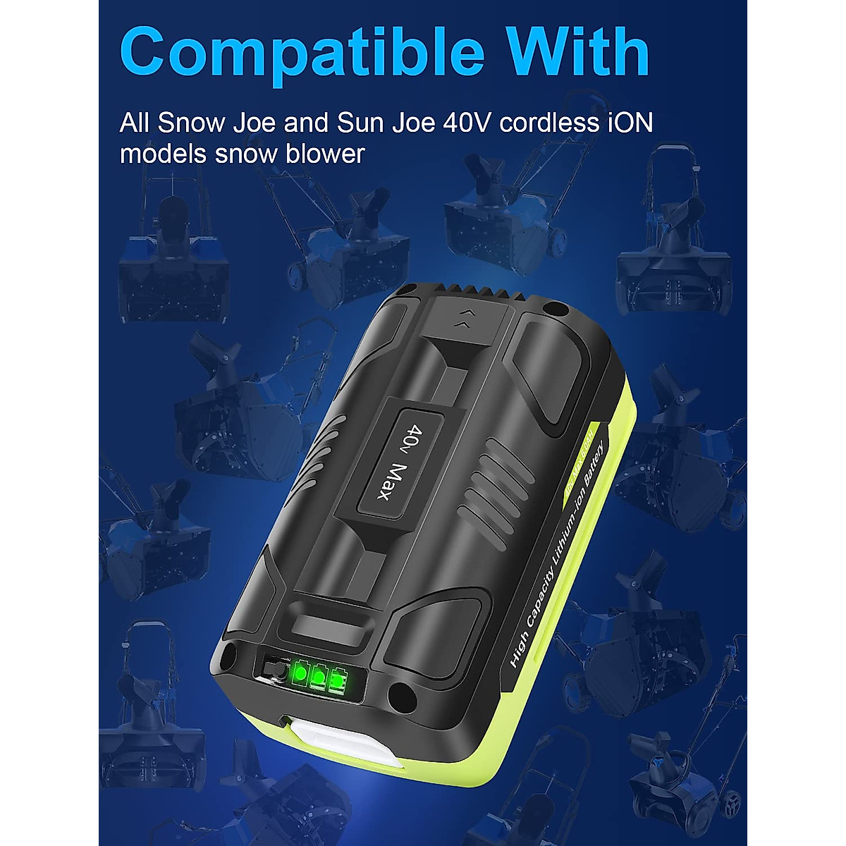 Aoasur 6.0Ah Battery Replacement for Snow Joe 40V and Sun Joe 40V Battery (Green)