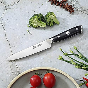 PAUDIN Chef Knife, 5 inch Professional Kitchen Utility Knife Forged of German Stainless Steel, Ultra Sharp Kitchen Knife with Triple Rivet G10 handle