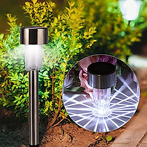 10 Pack Solar Pathway Lights, Solar Garden Lights Outdoor Waterproof, Auto On/Off, Bright Up to 6-8 Hrs, Stainless Steel Led Landscape Lights for Lawn, Yard, Patio, Walkway(White)