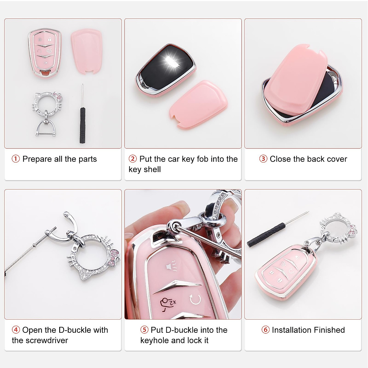 Pangpai Pink Key Fob Cover for Honda, Soft TPU Key Case Protection with Bling Keychain Fit for Honda Accord Civic CRV Pilot Odyssey Smart Key Holder