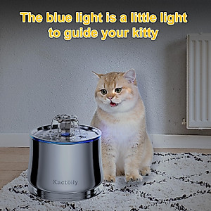 Kactoily Cat Water Fountain Stainless Steel, 2.5L/84oz Automatic Pet Water Fountain Ultra-Quiet Pump and 2 Filters, Cat Fountain for Drinking with LED Light, BPA-Free