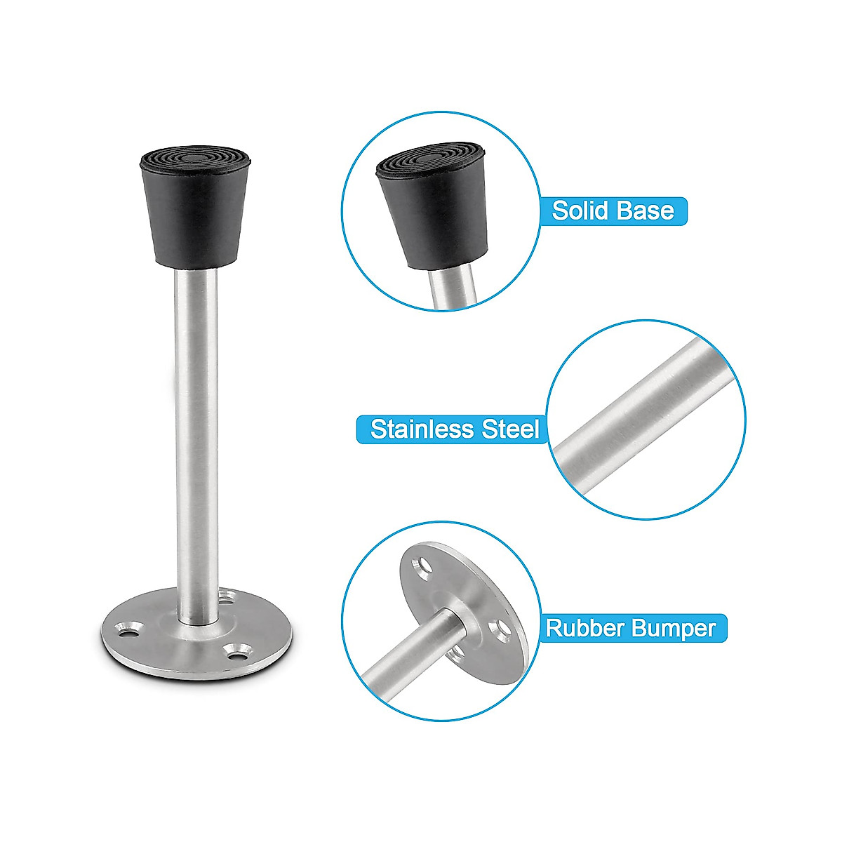 LDEXIN 2 Pack Stainless Steel Heavy Duty Door Stop 5" Wall Mounted Door Stopper with Rubber Tip Design Mute for Wall and Door Protection, 4.7" / 120mm